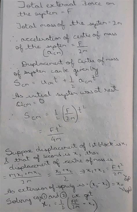 two blocks of equal mass m are connected by an unstretched spring and