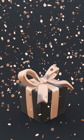 떨어지는 색종이와 검은 백골에 황금 활과 리본 아름다운 선물 상자 3d 일러스트레이션 선물에 대한 스톡 사진 및 기타 이미지 선물 호화로움 0명 Istock