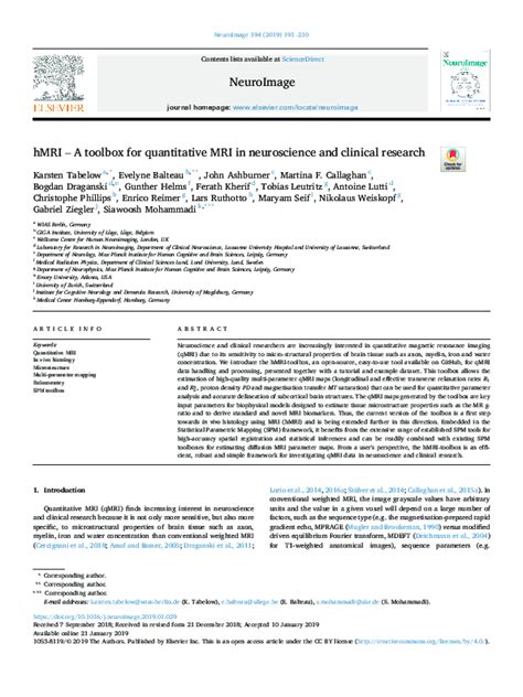 Pdf A Toolbox For Quantitative Mri In Neuroscience And Clinical