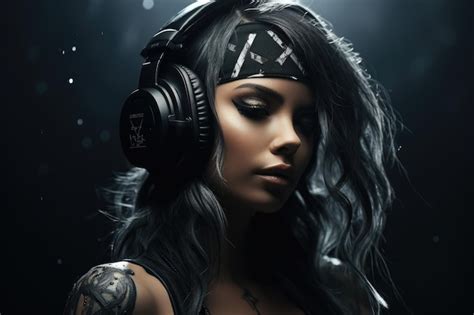 Premium AI Image Sexy Girl In Headphones In Dark Style
