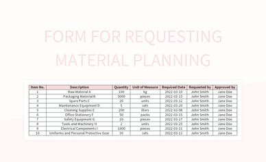 Free Material Requisition Form Templates For Google Sheets And Microsoft Excel Slidesdocs