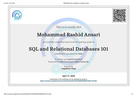 Sql Ibm Datascience Cognitiveclass Ibmdeveloper Mohammad Rashid
