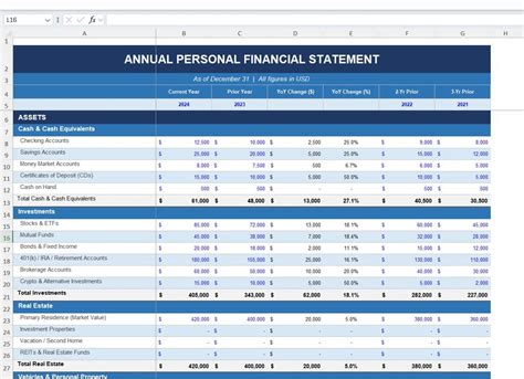 Annual Personal Financial Statement Template In Excel Pk An Excel Expert
