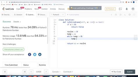 리트코드 문제 9 Palindrome Number Easy Python Youtube
