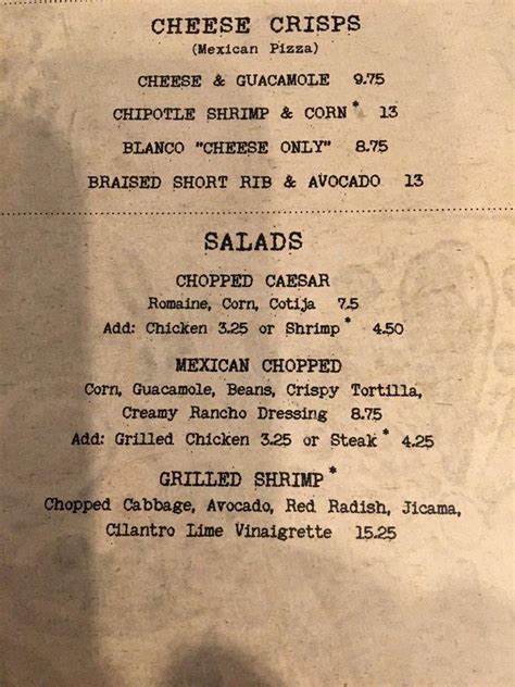 Menu At Blanco Tacos And Tequilas Restaurant Phoenix E Sky Harbor Blvd