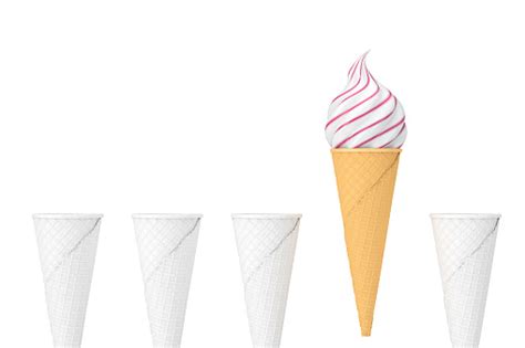 클레이 스타일 빈 화이트 와플 바 삭 아이스크림 콘과 소프트 서브 아이스크림 한 콘의 행 3 차원 렌더링 냉동된에 대한 스톡 사진 및 기타 이미지 Istock