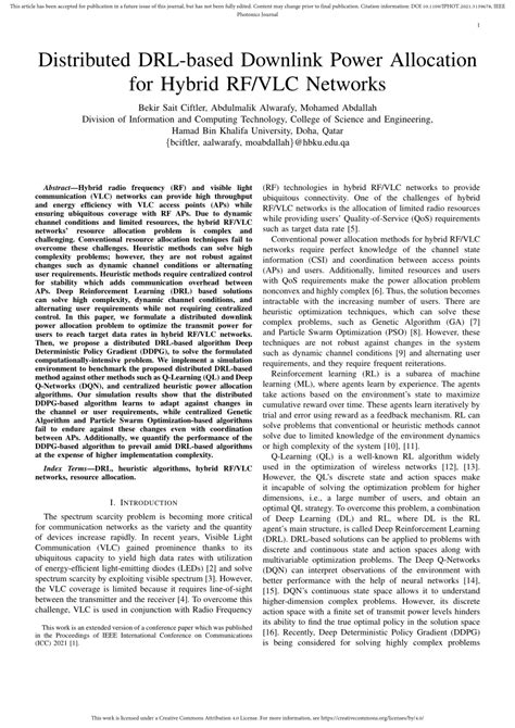 Pdf Distributed Drl Based Downlink Power Allocation For Hybrid Rfvlc Networks