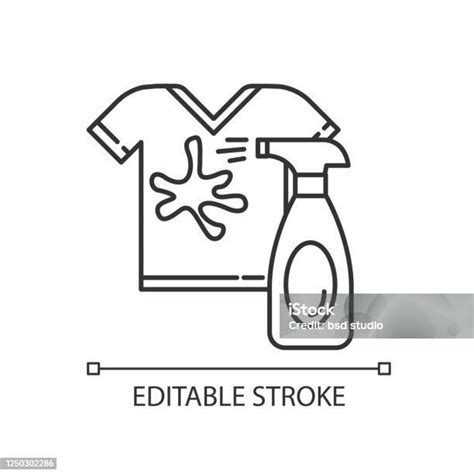 얼룩 제거 픽셀 완벽한 선형 아이콘 세탁 세탁 드라이 클리닝 스프레이 세제 얇은 선 사용자 정의 일러스트레이션 윤곽 기호입니다 벡터 격리 된 윤곽선 도면입니다 편집 가능한