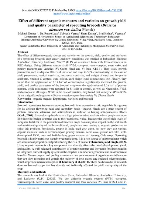 (PDF) Effect of different organic manures and varieties on growth yield and quality parameter of ...
