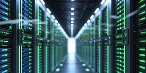 Blue And Green Illuminated Server Racks In A Modern Data Center Stock Image Image Of