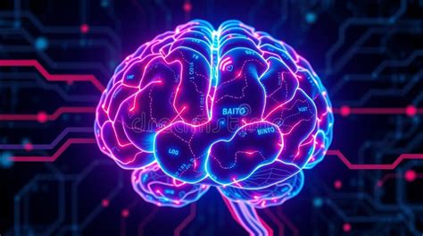 Digital Brain Illustration With Neon Colors And Circuit Patterns Symbolizing Technology And