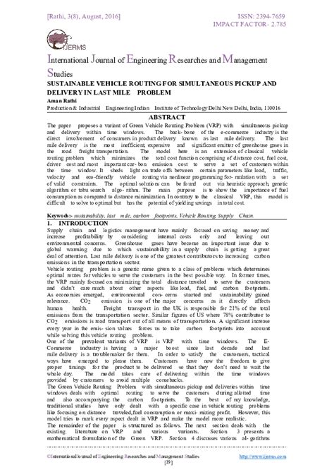 Pdf Sustainable Vehicle Routing For Simultaneous Pickup And Delivery In Last Mile Problem