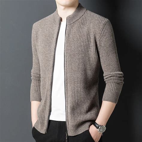 남성용 스탠드 칼라 자카드 퓨어 울 스웨터 두꺼운 스웨터 재킷 한국 카디건 스웨터 2021 가을 및 겨울 가디건 Aliexpress