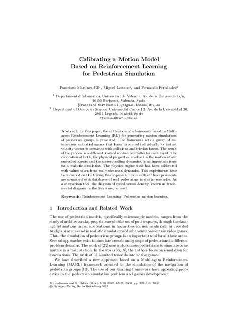 Pdf Calibrating A Motion Model Based On Reinforcement Learning For Pedestrian Simulation