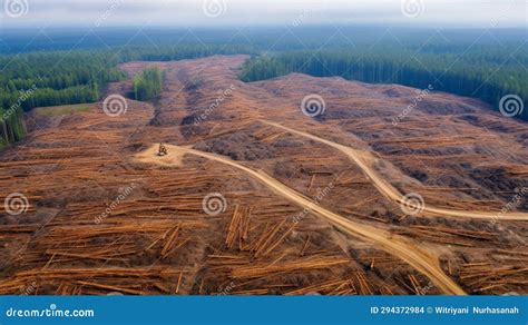 Deforestation Aerial View Of Logging In Forest Generative Ai Art Landscape With Trees Cut