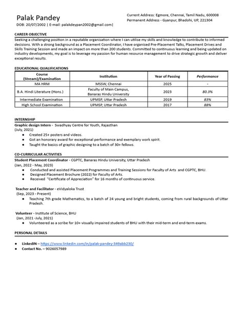 resume palak pandey 2002 pdf