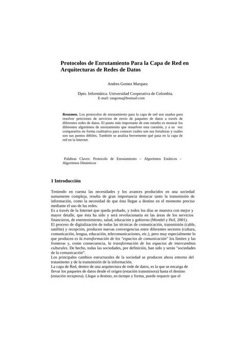 Pdf Protocolos De Enrutamiento Para La Capa De Red En · Andres Gomez Marquez Protocolos De
