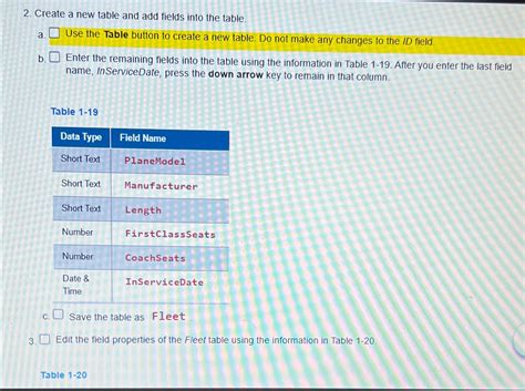 Solved Create A New Table And Add Fields Into The Table A Chegg Com