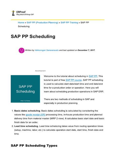 Sap Pp Scheduling Tutorial Pdf