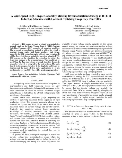 Pdf A Wide Speed High Torque Capability Utilizing Overmodulation
