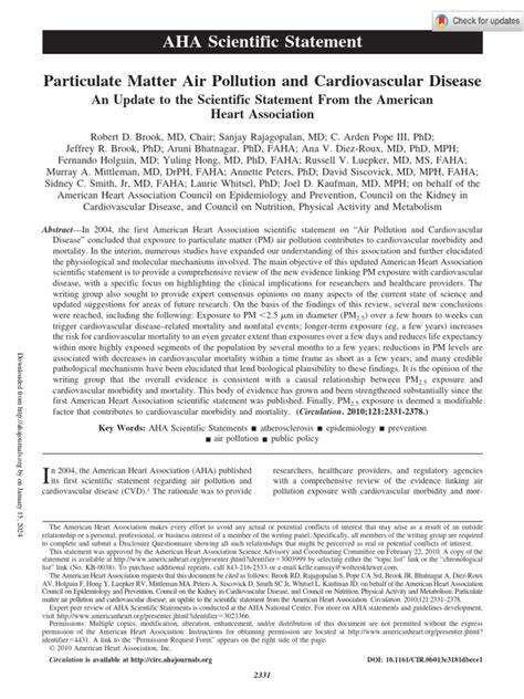 Brook Et Al 2010 Particulate Matter Air Pollution And Cardiovascular Disease Download Free Pdf