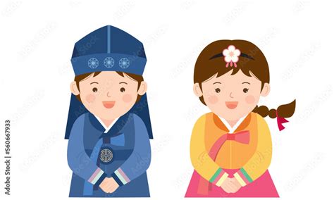 한복 입은 남여 어린이 Stock Vector Adobe Stock 한복 입은 남여 어린이 Stock Vector Adobe Stock