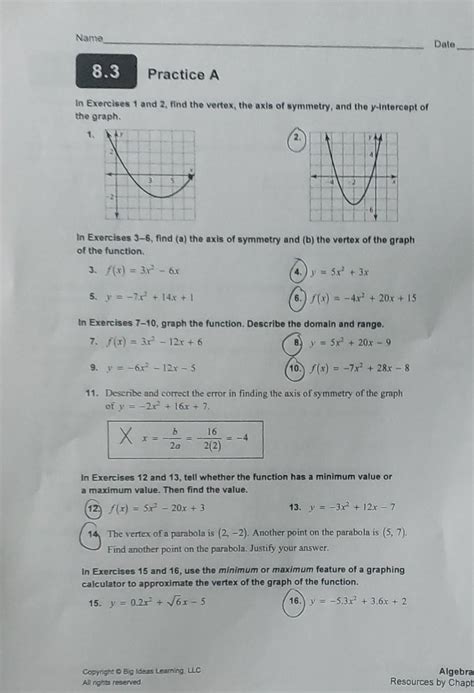 Solved In Exercises And Find The Vertex The Axis Of Chegg