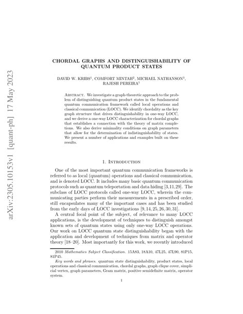 Pdf Chordal Graphs And Distinguishability Of Quantum Product States