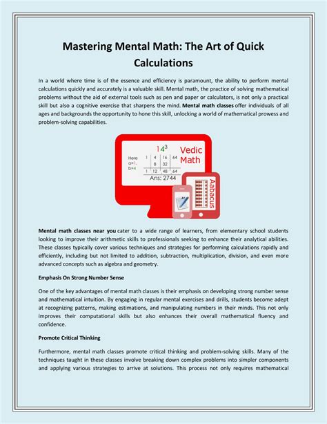 Ppt Mastering Mental Math The Art Of Quick Calculations Powerpoint
