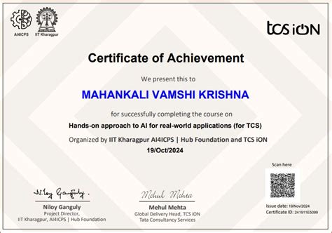 Vamshi Krishna Mahankali On Linkedin Im Happy To Share That I Have Completed Ai For Real Work