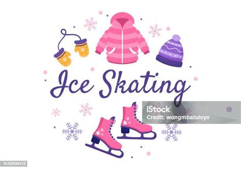 아이스 스케이팅 손으로 그린 만화 계절 겉옷이있는 아이스 링크에서의 겨울 재미 야외 스포츠 활동의 평면 그림 아이스 스케이팅에 대한 스톡 벡터 아트 및 기타 이미지 Istock