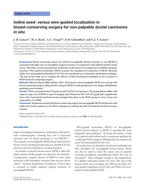 Pdf Iodine Seed Versus Wire Guided Localization In Breast Conserving