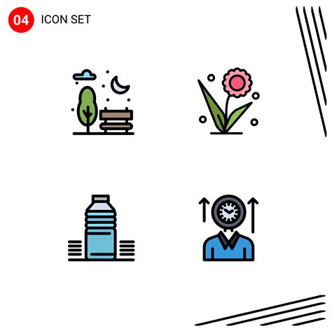 Set Of 4 Vector Filledline Flat Colors On Grid For Bench Water Flora Nature Cold Editable Vector