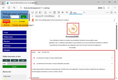 Tester laccessibilité à laide de Lighthouse Microsoft Edge Developer documentation
