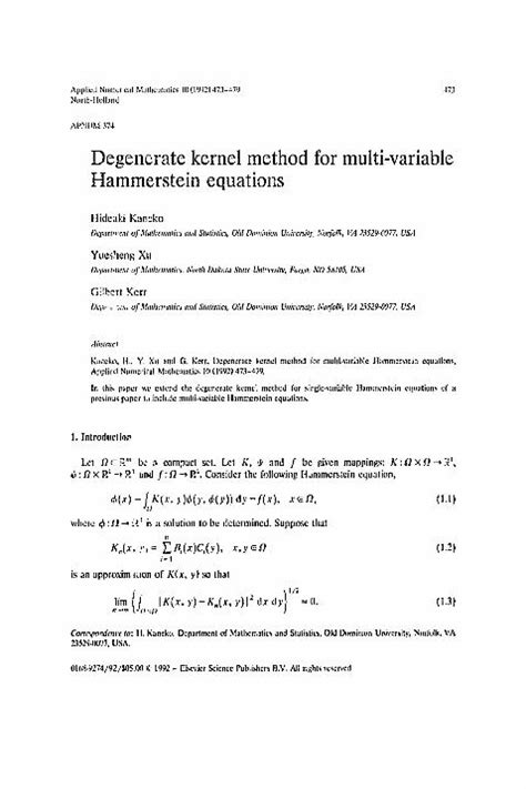 pdf degenerate kernel method for multi variable hammerstein equations