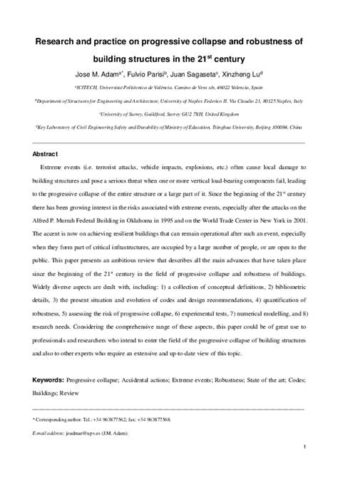 Pdf Research And Practice On Progressive Collapse And Robustness Of Building Structures In The