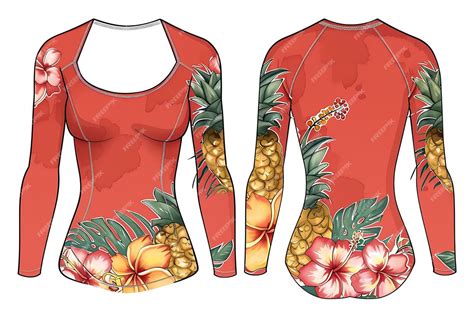 Premium Photo Die Cut Rash Guard With Pineapple And Hibiscus Flower