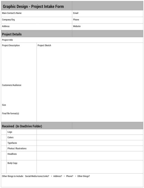 Graphic Design Project Intake Form Craig Kunce