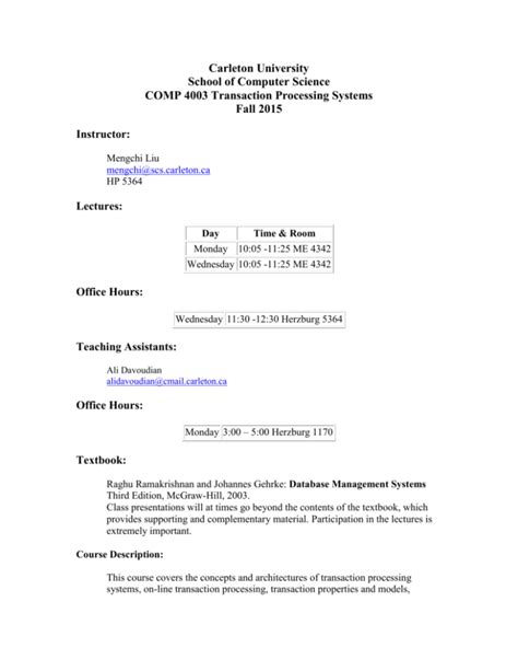 Comp 4003 Transaction Processing Systems Syllabus