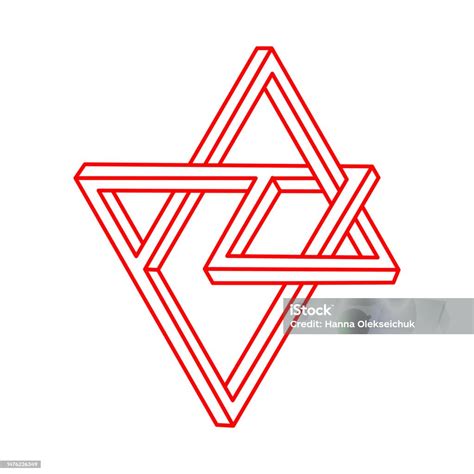 불가능한 모양 신성한 기하학 그림입니다 로고 착시 추상적 인 영원한 기하학적 개체 불가능한 끝없는 개요 광학 예술 흰색 배경에