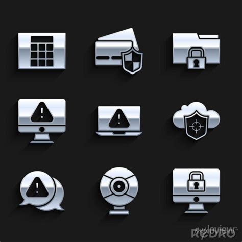 Set Laptop With Exclamation Mark Security Camera Lock Monitor • Wall Stickers Web Cloud