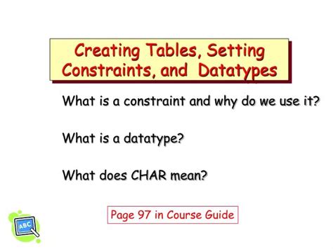 ppt creating tables setting constraints and datatypes powerpoint
