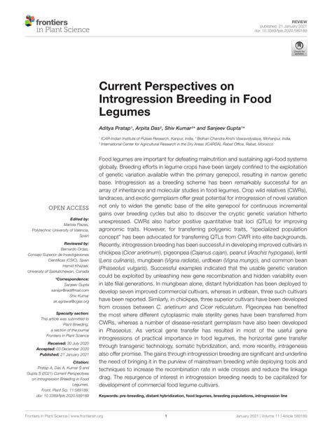 Pdf Current Perspectives On Introgression Breeding In Food Legumes