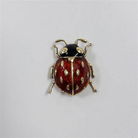 14k Gold Enamel Ladybug Brooch