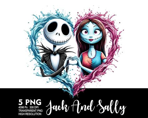 Jack And Sally Heart Love 5 Png Design For Sublimation Png 300dpi High