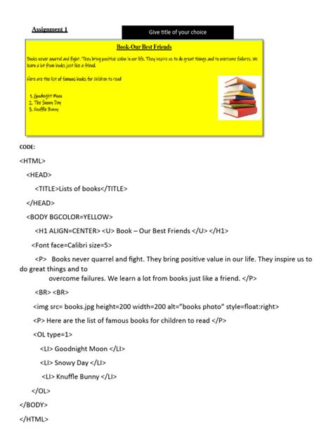 Html Worksheet Assignment 1 Pdf