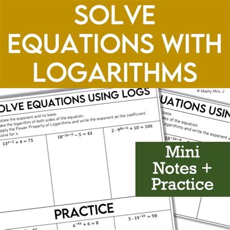 Solve Exponential Equations Using Logarithms Notes Lesson Worksheet Video