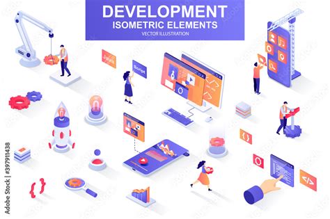 Development Company Bundle Of Isometric Elements Interface Prototyping Back End Development