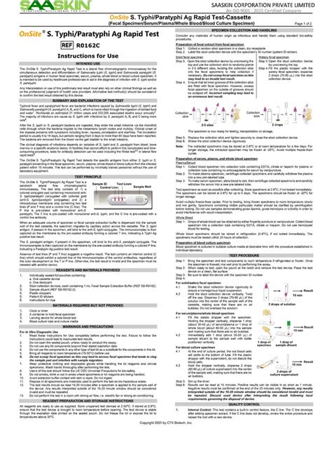Ctk Biotech Onsite S Typhi Paratyphi Ag Rapid Test At Best Price In Chennai