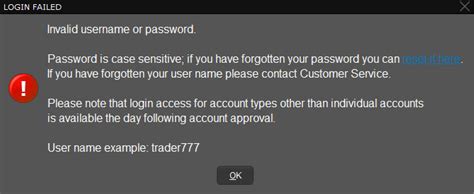 Invalid Username Or Password When Using Tradestation Global 95 Login Credentials On Trader